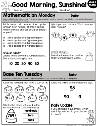 Math Morning Work 2nd Grade {October} | Distance Learning | Google App ...