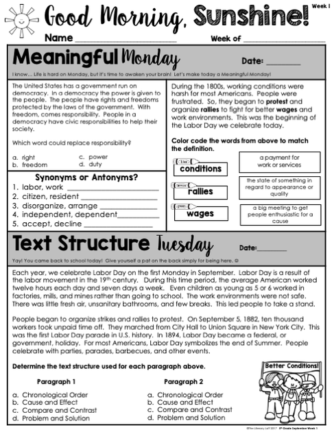 ELA Morning Work 5th Grade {September} | Distance Learning | Google Sl ...