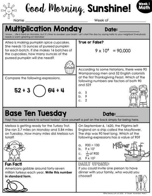 Math Morning Work 5th Grade {November} | Distance Learning | Google Ap ...