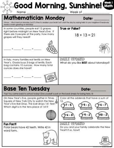 Math Morning Work 2nd Grade {January} I Distance Learning I Google App ...