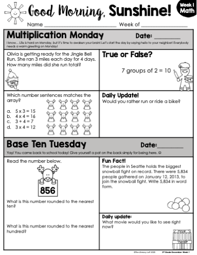Math Morning Work 3rd Grade {December} I Distance Learning I Google Ap ...