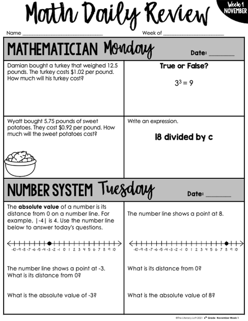 Math Daily Review 6th Grade {November} | Distance Learning | Google Ap ...