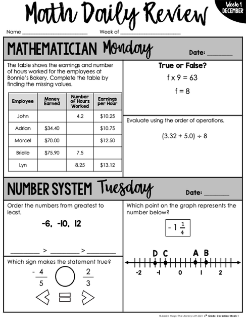 Math Daily Review 6th Grade {December} | Distance Learning | Google Ap ...