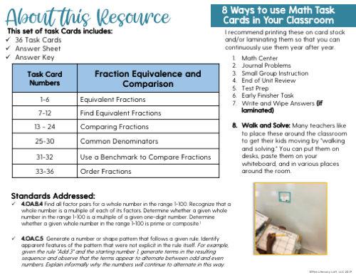 Fraction Equivalence & Comparison Math Task Cards (4th Grade) Google S ...