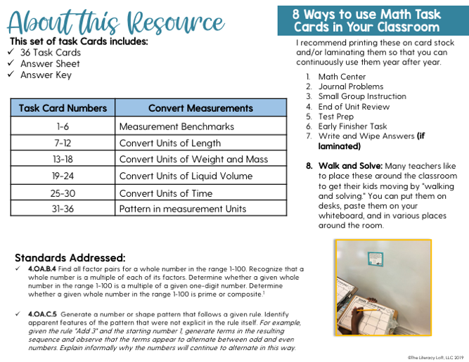 Measurement and Conversions Task Cards (4th Grade) Google Slides and F ...