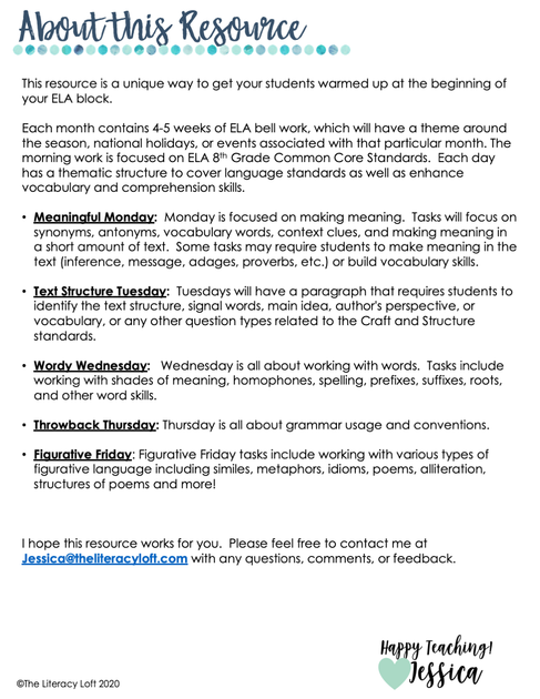 ELA Daily Review 8th Grade {February} I Distance Learning I Google Sli ...