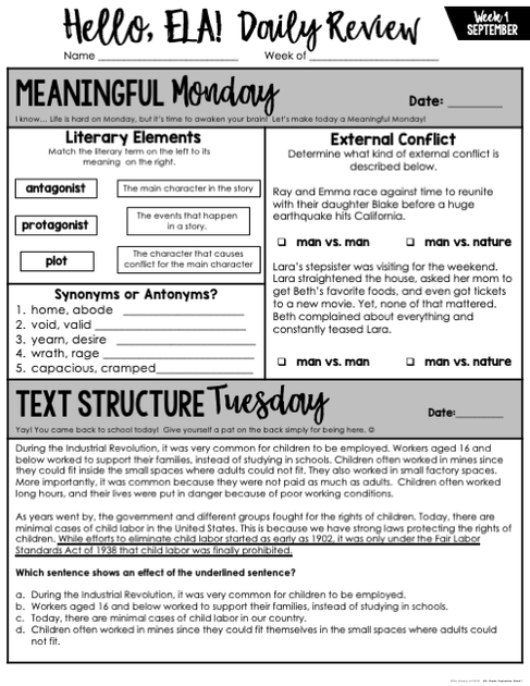 ELA Daily Review 8th Grade {September} | Distance Learning | Google Sl ...