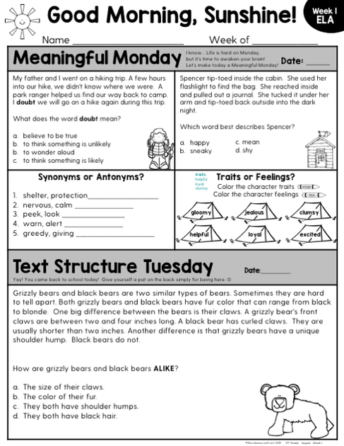 ELA Morning Work 3rd Grade {August} | Distance Learning | Google Slide ...