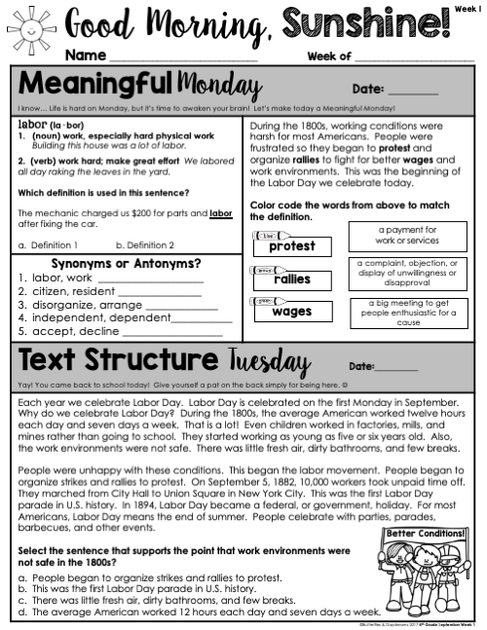 ELA Morning Work 4th Grade {September} | Distance Learning | Google Sl ...