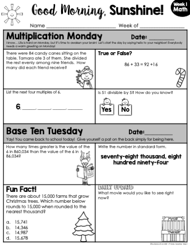 Math Morning Work 4th Grade {December} I Distance Learning I Google Ap ...