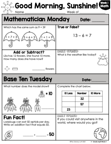 Math Morning Work 1st Grade {April} I Distance Learning I Google Apps ...