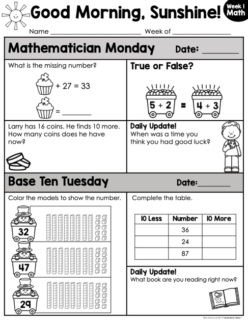 Math Morning Work 1st Grade {March} I Distance Learning I Google Apps ...
