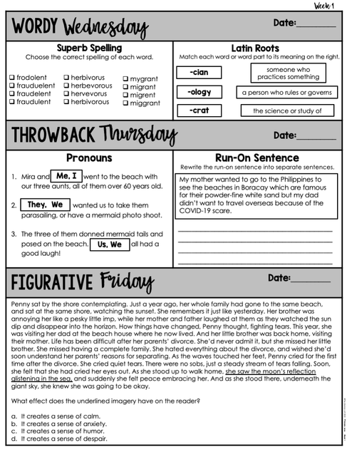 ELA Daily Review 7th Grade {June} | Distance Learning | Google Slides ...