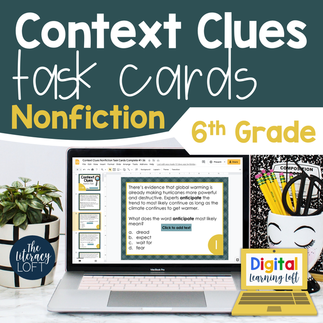 Context Clues Nonfiction Task Cards 6th Grade | Distance Learning | Go ...