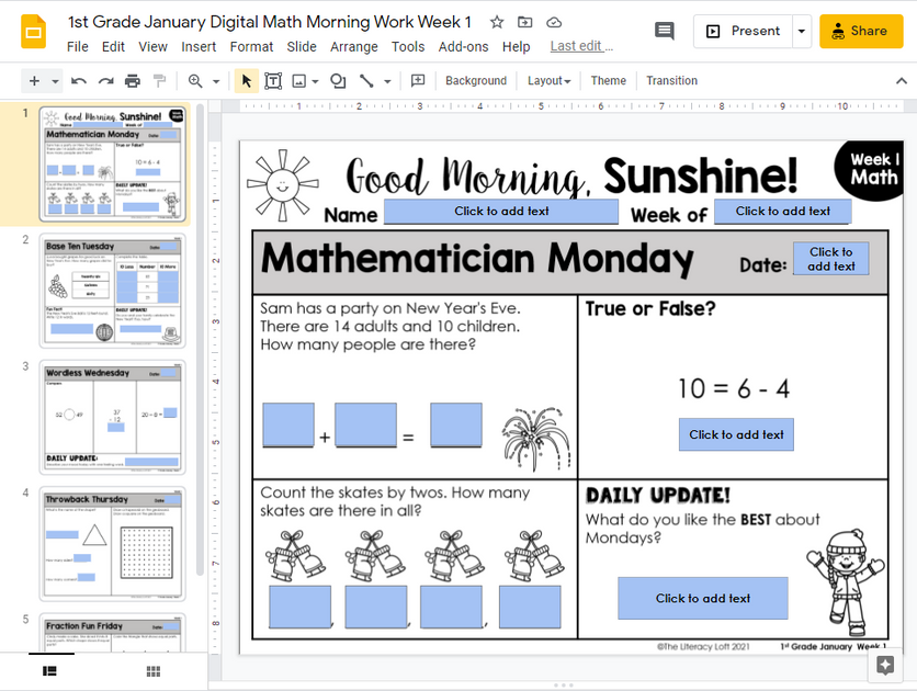 Math Morning Work 1st Grade {January} I Distance Learning I Google App ...